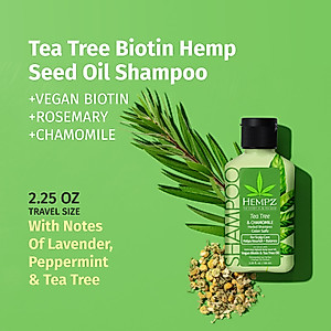 Hempz Biotin Hair Shampoo - Tea Tree & Chamomile - For Scalp Care Hair Growth & Strengthening of Dry, Damaged and Color Treated Hair, Hydrating, Softening, Moisturizing - Travel Size 2.25 Fl OZ