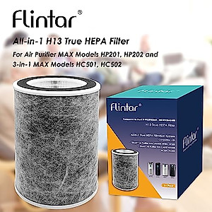 Flintar True HEPA Replacement Filter, Made in TAIWAN, Compatible with Shark Air Purifier Max Models HP201, HP202, UA205, AP1000, HC501, HC502, Compares to Part # HE2FKBAS and HE2FKBASMB, 1-Pack