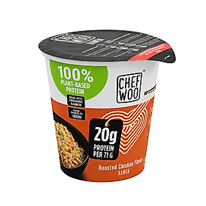 CHEF WOO Roasted Chicken Ramen Cup Noodles (12 PACK), 20g of Plant-Based Protein |Vegan |Vegetarian |Halal |Kosher |Egg-Free |Dairy Free