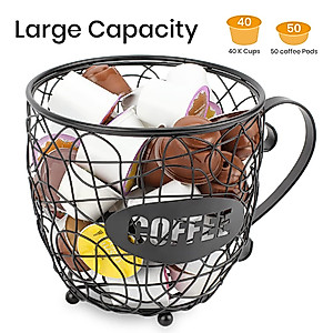 Coffee Pod Holder and K Cup Organizer, Large Capacity K Cup Holder for Counter, Holds 40 Coffee Pods Storage, K Cups Pod Holder for Coffee Bar Accessories, Black