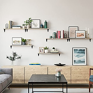 Wallniture Arras Floating Shelves, Living Room Bookshelf, Wall Shelves for Bedroom, Kitchen Organization Units & Office Wall Decor 24" Natural Wood Shelf Set of 6