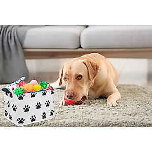 HIYAGON Dog toy Basket Dog Toy Bin Cute Toy Storage Basket Organizer Box Kids Gift Basket Empty Rectangular Room Decor for Home(Paw)