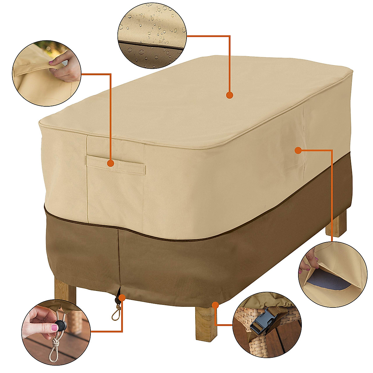 Classic Accessories Veranda Water-Resistant 32 Inch Rectangular Patio Ottoman/Side Table Cover, Outdoor Table Cover