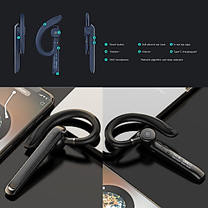 Lymoc ENC Wireless Earpieces,Non in-Ear Design Bluetooth Earphones Noise Cancelling 180 Degree Ear Hooks Headsets Handsfree with Mic Compatible for iPhone Android Business/Office/Driver