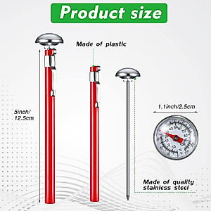 6 Pieces Stainless Steel Kitchen Thermometer with Red 5 Inches Long Stem1 Inch Dial Thermometer Milk Frothing Food Thermometer for Oven Probe Meat Foam Grill BBQ Cooking Chocolate Water