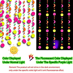 90ft Neon Fluorescent Party Hanging Decoration Glow in The Dark Party Supplies Garlands Stars Moon Dot Garland for Birthday Wedding Neon Party Background Decoration Supplies