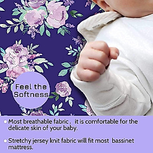 Girl Crib Sheet and Changing Pad Cover, Purple Flower Nursery Bedding, Flower Sheets for Baby Toddler Mattress