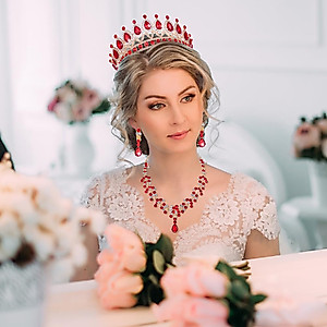 Geurlev Tiaras and Crowns for Women,Tiaras Earrings Necklace, Crystal Bridal Jewelry Set, Costume Party Halloween Prom Pageant Jewelry for Women