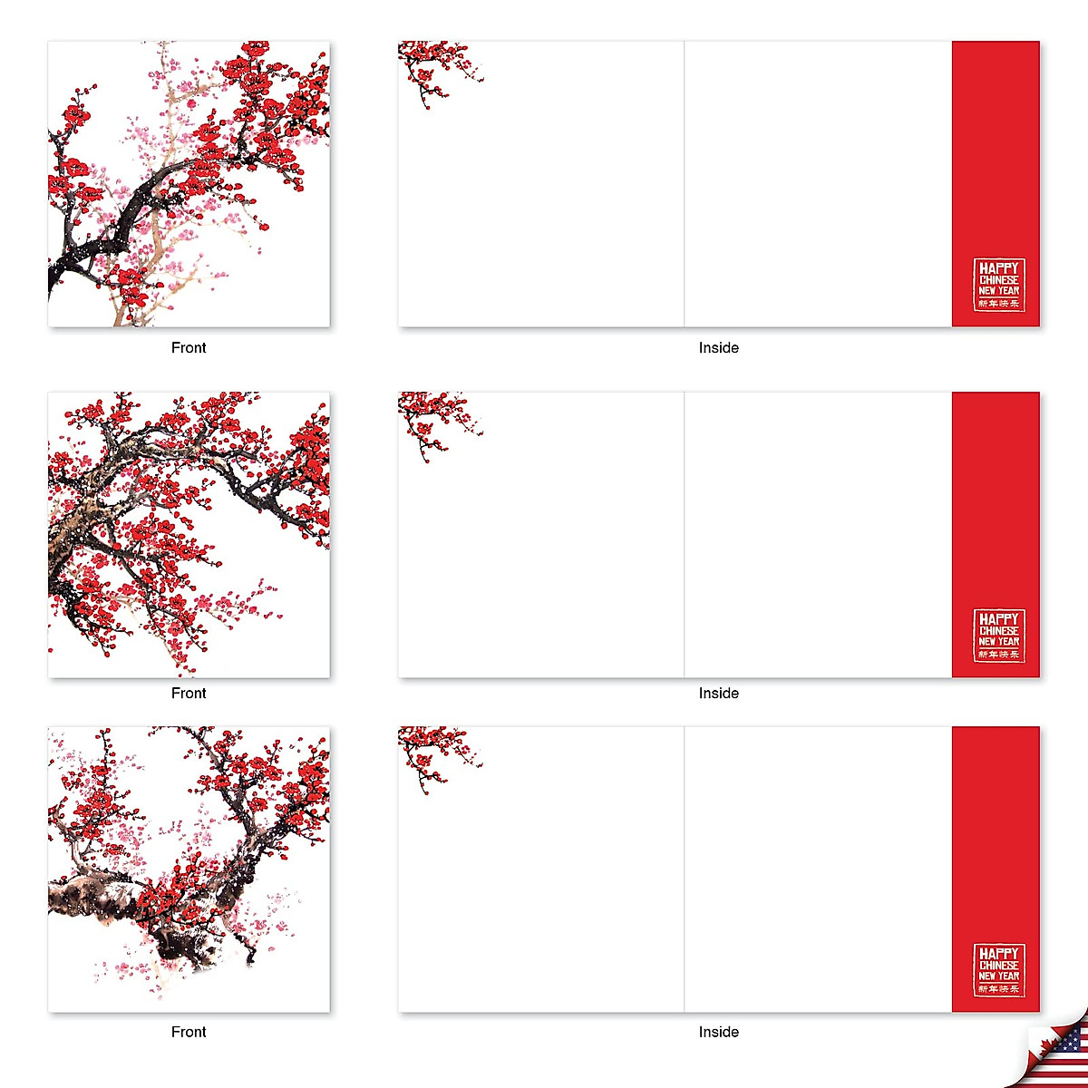 The Best Card Company - 10 Lunar New Year Cards (4 x 5.12 Inch) - Assorted Notecards with Envelopes, Colorful Bulk Boxed Set - Cheers and Cherries AMQ5072CNG-B1x10