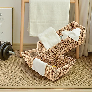 JLKIMZVO Water Hyacinth Baskets With Handles for Organizing Shelves Natural Wicker Baskets for Organization, Hand-Woven Storage Baskets