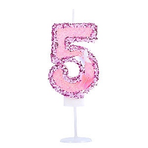 Kinsynko 5 Birthday Candle 5 Years Old Girl Pink Sequins Number 5 Candle with 3D Cute Butterfly for Princess Kids 5th Birthday Butterfly Theme Party Decorations…