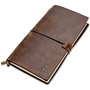 WANDERINGS Leather Travelers Notebook Refillable Travel Journal - Hand-Crafted Genuine Leather Journal for Writing, Poets, Travelers, as a Diary or Life Planner - Blank Inserts - 8.5x4.5in