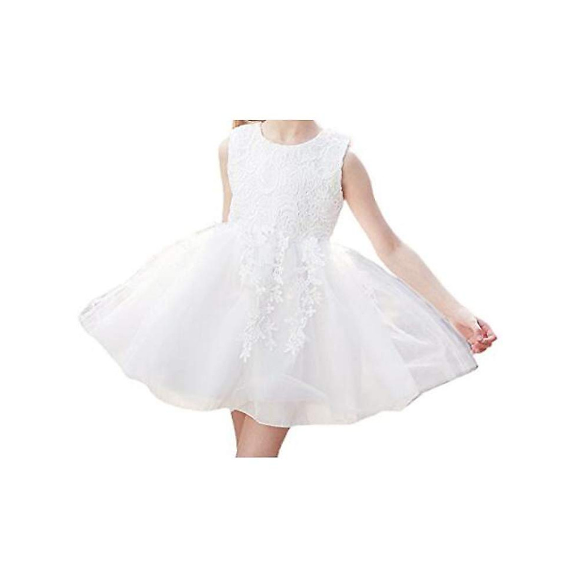 Mallimoda Girl's Lace Tulle Flower Princess Wedding Dress for Toddler and Baby Girl (3Y, Sleeveless White)
