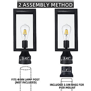 Windben Outdoor Post Light,Lamp Post Light Fixture,Post Lantern with Pier Mount Base,Matte Black,6in,Suitable for Gardens, Yards, Balconies, passages or entrances, etc