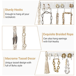 Mkono Hanging Jewelry Organizer Macrame Necklace Holder Wall Mounted Jewelry Hanger Earring Holder Organizer Boho Decor Over Door Jewelry Display Necklace Rack for Necklaces Bracelets Earrings