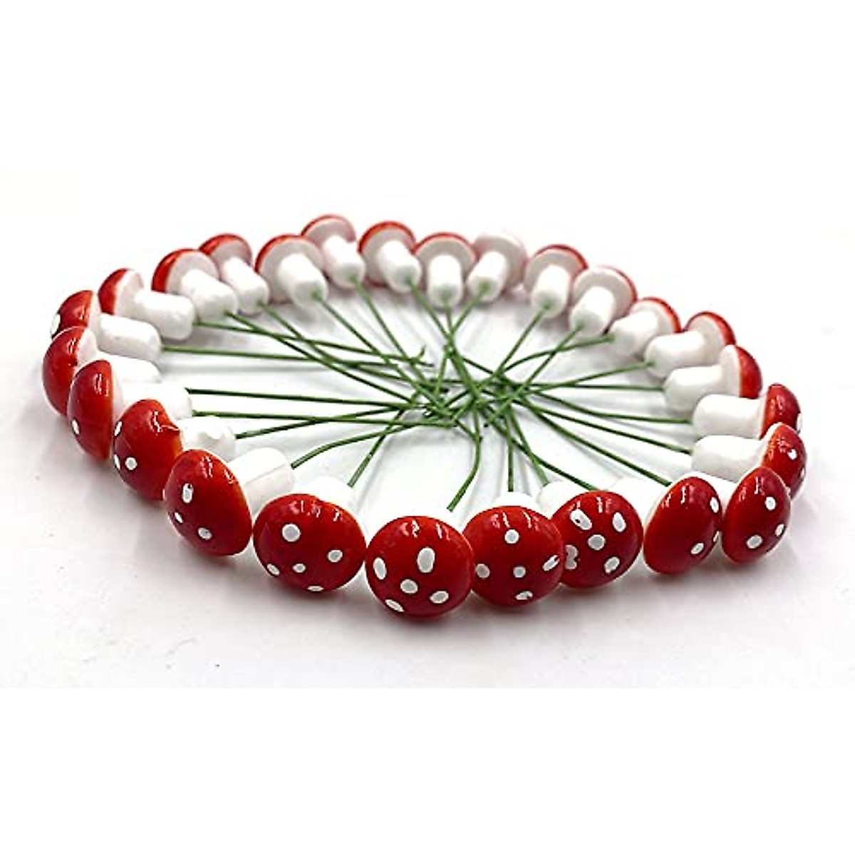 Aliotech 50 Pieces Mini Mushroom Miniatures Artificial Garden Fairy Bonsai Plant Pot Resin Craft Decoration for Home DIY Micro Landscape Decor (Red)