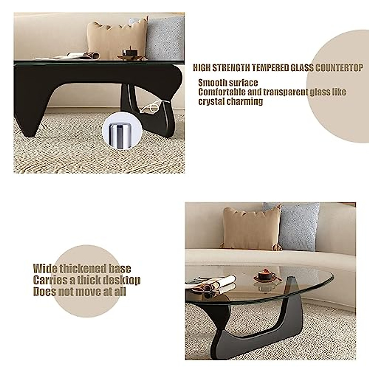 Triangle Glass Coffee Table-Mid-Century Modern End Table Solid Wood Base and Vintage Tempered Transparent Glass Top Coffee Tables Living Room Balcony (Walnut/Brown, Medium 35.8 * 25.5 * 16in)