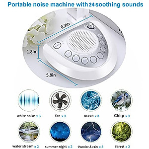White Noise Machine Raynic Sound Machine Portable Sleep Machine with 24 Natural Soothing Sounds, Timer, USB Port, Headphone Jack for Baby, Kids, Adults, Travel, Office, Home (Silver)