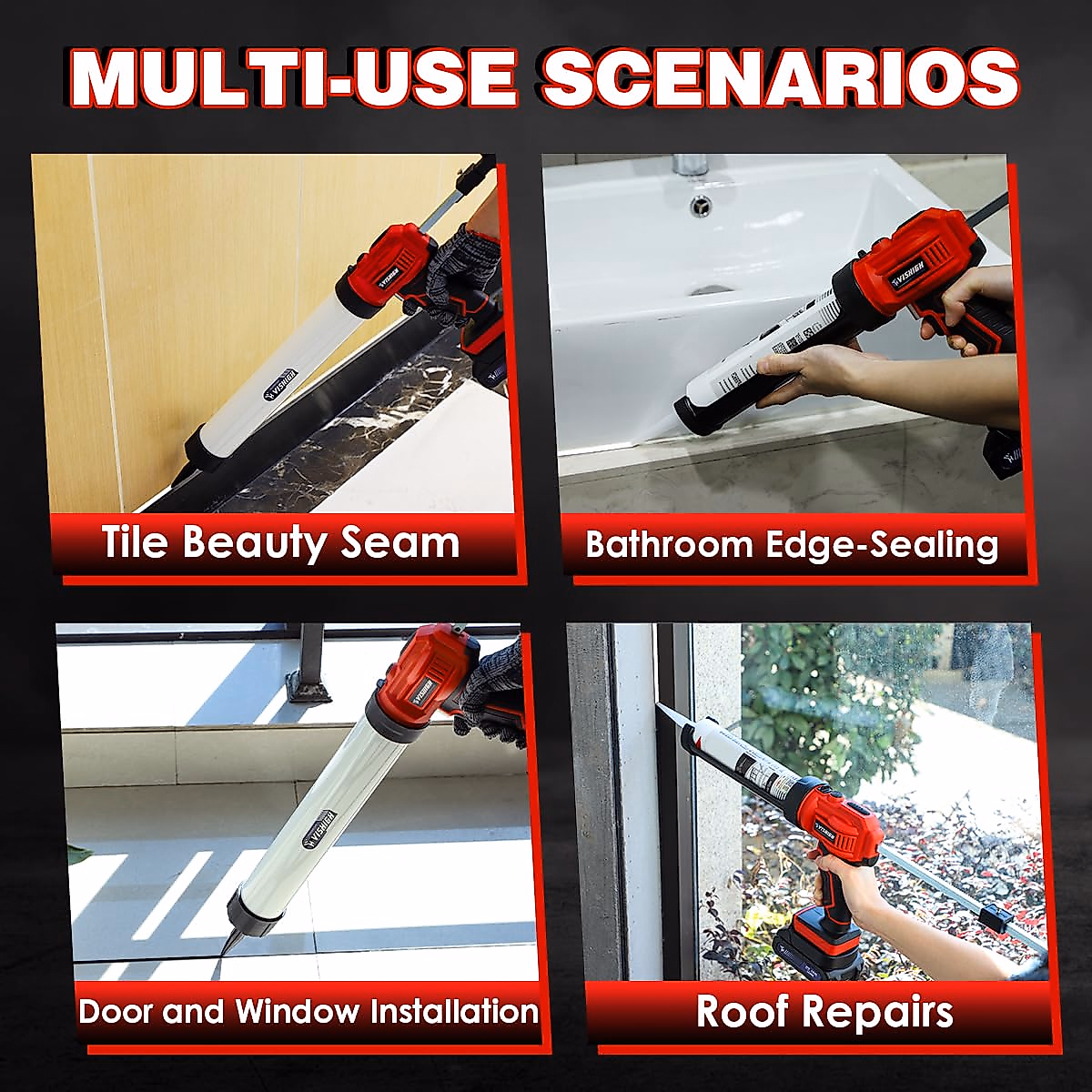 VISHIGH 2 in 1 Cordless Caulking Gun with 2 Batteries, for 10oz-20oz/300-600ml Cartridges and Sausage Packs, Anti-Dripping with LED Light