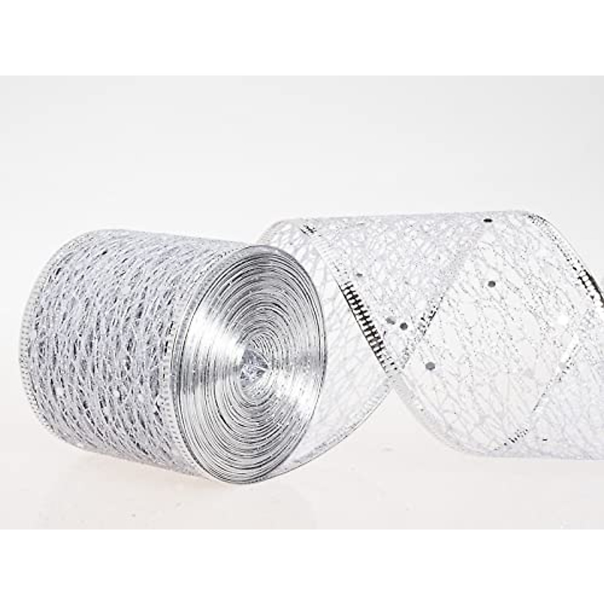 YASEO Silver Sparkling Glitter Mesh Ribbon, Christmas Wired Edge Ribbon for Home Decor and Xmas Tree, 2.5 Inches x 10 Yards