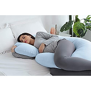 Pharmedoc Pregnancy Pillows, C-Shape Full Body Pillow – Jersey Cover Light Blue – Pregnancy Pillows for Sleeping – Body Pillows for Adults, Maternity Pillow and Pregnancy Must Haves, New Mom Gifts
