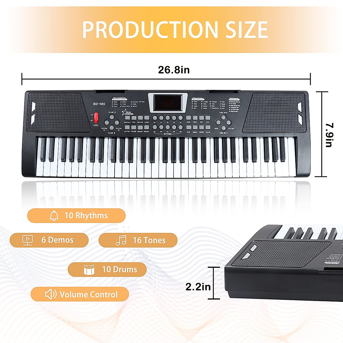 UIOTYO 61 keys piano keyboard, keyboard piano for beginners, portable piano keyboard with built-in dual speakers and microphone Keyboard Piano Teaching Gift for Beginners