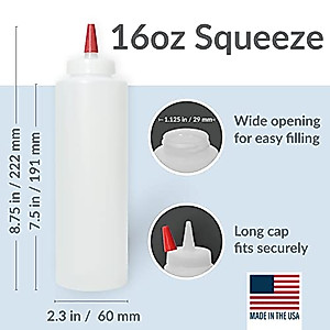 Pinnacle Mercantile Plastic Squeeze Condiment Bottles with Red Tip Cap 16-ounce Set of 6 Wide Mouth