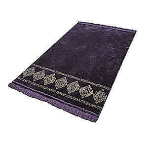 Modefa Turkish Islamic Prayer Rug - Large & Wide Soft Velvet Janamaz - Comfortable Muslim Praying Mat for Men & Women - Ramadan or Eid Gift - with Prayer Beads Tesbih - Grand Plush (Purple)