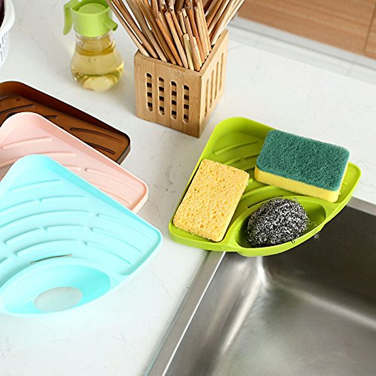 NPLE--Bathroom Kitchen Tool Sink Corner Storage Rack Sponge Holder Wall Suction Cup
