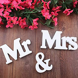 IronBuddy Mr Mrs Sign Letters 3D White Wooden Letters Decoration Wooden Mr and Mrs Letters for Party Wedding Table Decoration Photo Props (White)