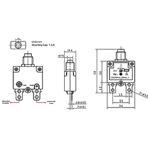 ZOOKOTO 2PCS 30A DC50V AC125-250V Push Button Reset Circuit Breakers with Quick Connect Terminals and Waterproof Button Black Cap