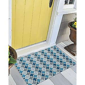 Front Door Mat, Non - Slip Absorbent Door Entry Mats, Doormats Indoor/Outdoor Entrance Small Rugs, Retro Moroccan Tile Pattern Print Doormat - Easy to Clean Floor Mats for Home 20x32 Inch