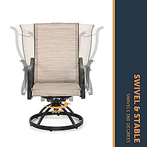 HAPPATIO Patio Dining Chairs Set of 2, Outdoor Textilene Swivel Dining Chairs with High Back, Patio Furniture Chairs with Armrest, Brown Frame (Khaki)