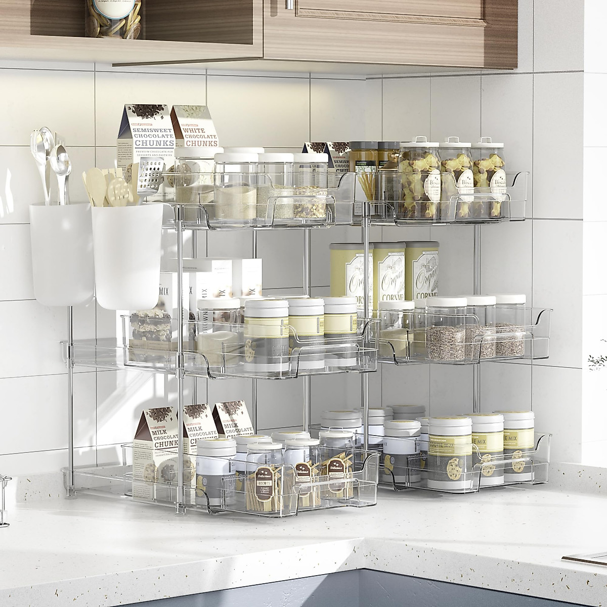 PTBSZCWY Under Cabinet Organizer Bathroom Organizer and Storage,Under Sink Organizers 3 Tier Clear Organizer With Dividers Organizer Medicine Storage, Kitchen Cabinet Pantry Dividers Organizer