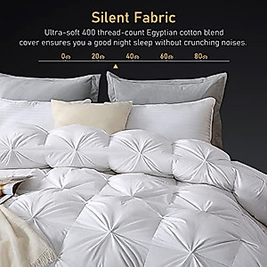 DWR Pinch Pleat Goose Feathers Down Comforter King Size, Ultra Soft Cotton Blend Cover, Luxury Fluffy Duvet Insert with 8 Corner Tabs, All-Season Medium Warm Bed Comforter(White, 106"x90")