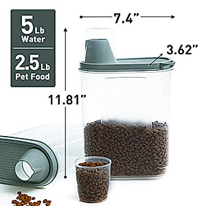 Citylife 2 PCS 2.5 LB Dog Food Containers Small Pet Cat Food Storage Container Pour Spout Measuring Cup Bird Dry Food Dispenser with Lid