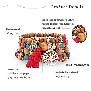 LOYALLOOK 8 Sets Bohemian Stackable Bead Bracelets for Women Stretch Multilayered Boho Stackable Bracelets Stack Beads Multicolor Beaded Strand Bangle Charm Bracelets Boho Tassel Bracelet Set Handmade