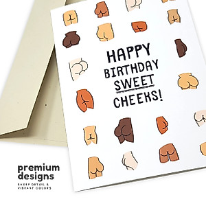 Sleazy Greetings Funny Birthday Card For Women or Men - 5 x 7 Inch Adult For Friend Bday Card with Matching Envelope - Happy Birthday Sweet Cheeks!