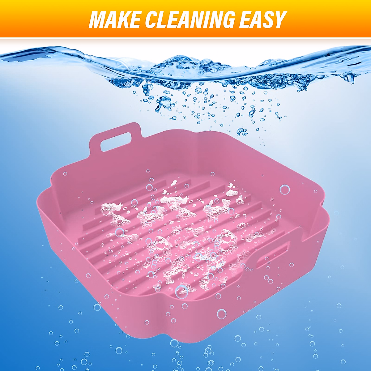 3 Pcs Air Fryer Silicone Liners, Air Fryer Basket 8 inch Square Heat Resistant Reusable Air fryers Silicone Pot for 4 to 7 QT Air Fryer Oven Microwave (Gray+Pink+Yellow)