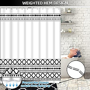 4PCS Bathroom Sets with Shower Curtain Rugs, Black Boho Bathroom Shower Curtain Sets with 12 Hooks, Decorative Spa Hotel Heavy Weighted Waterproof Bath Curtains, Water Absorbent Bath Rugs(71" x 71")