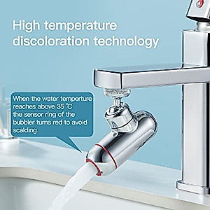 SUBMARINE Faucet Bubbler，720-Degree Multi-Angle Rotary Faucet Aerator、Extender，35 Degree Temperature Change Color，Can Be Used For Washing Face, Washing Eyes, Gargling, Etc(Silver)