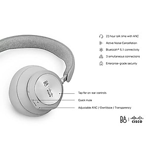 Cisco | Bang & Olufsen Cisco 980, Wireless Dual Over-Ear Bluetooth Headset with Case, USB-A HD Adapter, Active Noise Cancellation, First Light, 1-Year Limited Liability Warranty, HS-WL-980-BUNA-L