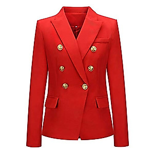 chouyatou Women's Vintage Double Breasted Slim Fit Dress Suit Blazer Jacket (Large, Red)