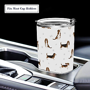 Dog Basset Hound Tumbler with Lid and Straws Insulated Travel Mug Stainless Steel Coffee Cup Double Wall Vacuum Tumblers Water Cup for Office Men Women Tea 20oz Gifts