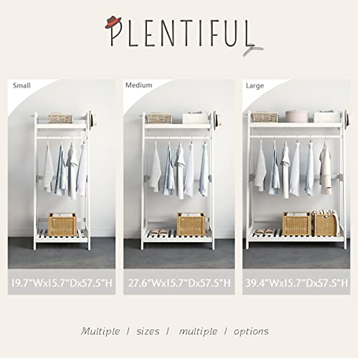 IOTXY Open Wood Garment Rack - White Solid Wood Freestanding Clothing Rack with Storage Shelves and Rod for Hanging Clothes, Open Shelving Wardrobe and Closet Organizer for Bedroom, 27.6" W