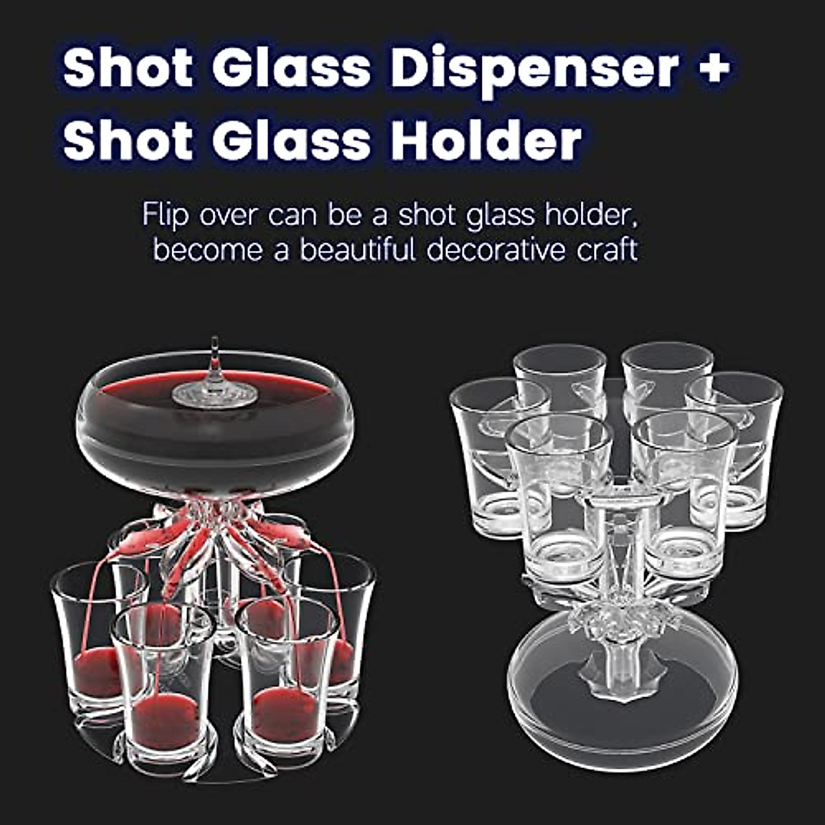 Shot Dispenser Party Drink Dispenser with 6 Shot Glasses Set - Acrylic Touchless Liquor Dispenser and Holder Shot Pourer for Beverage | Cider | Cocktail - Fun Bar Accessories Home Gifts (V2S LED)