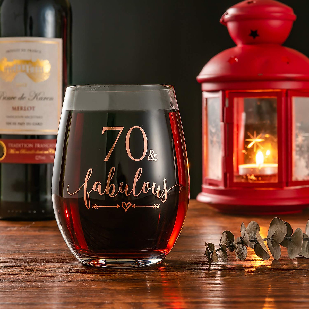 Crisky Rose Gold 70 & Fabulous Wine Glass for Women 70th Birthday Gifts Funny Ideas for Women, Wife, Mom, Sister, Aunt, Friends, Coworker, Her Rose Gold Foil 70 & Fabulous 14oz, with Box