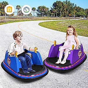 Costzon Bumper Car for Kids, 12V Battery Powered Bumping Car w/Remote Control, Dual Joysticks, 360 Degree Spin, Slow Star, Flashing Lights, Music, Electric Ride on Toy Vehicle for Toddlers (Purple)