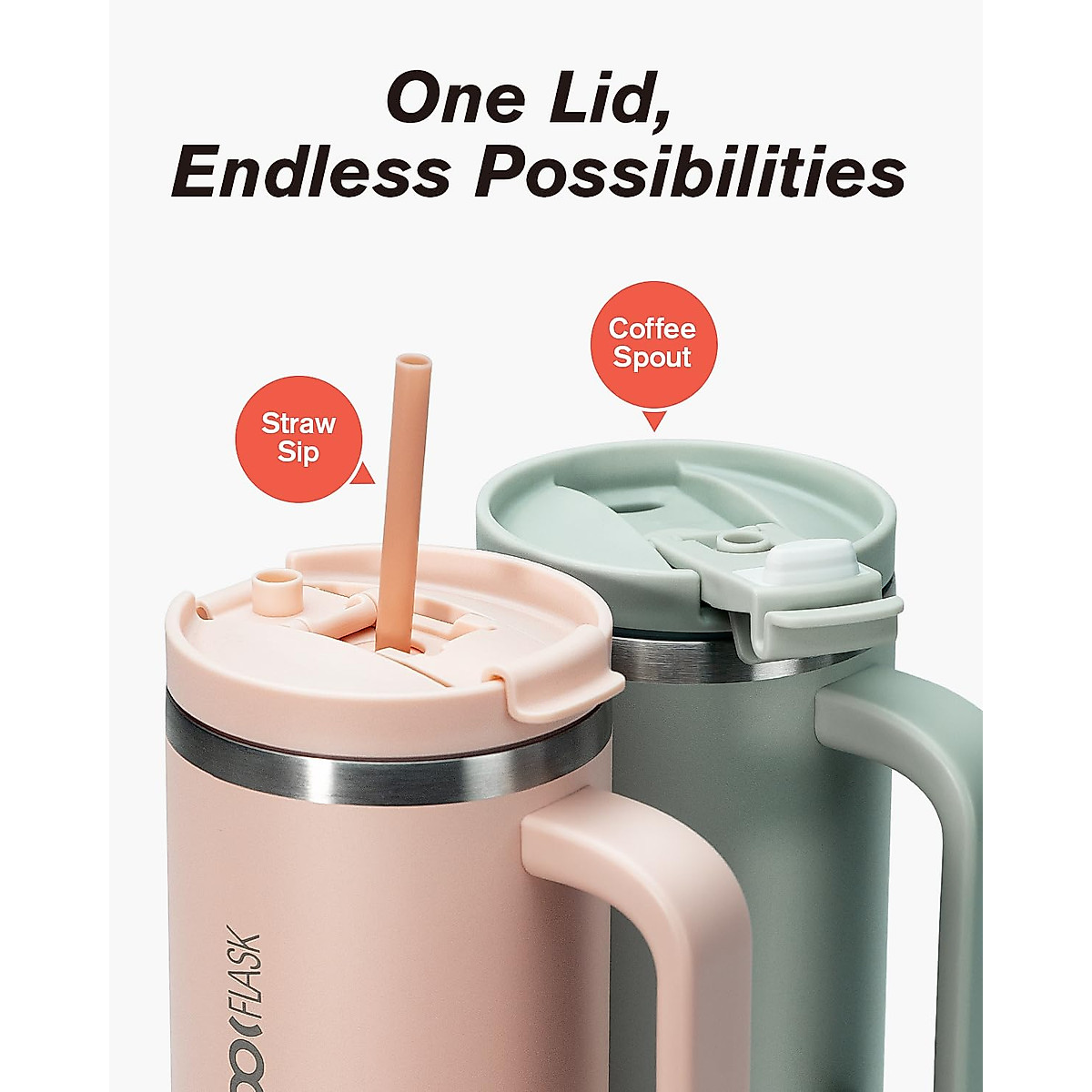 Coolflask 40 oz Pink Tumbler with Handle, Insulated Water Tumbler with Lid and Straw, Coffee Tumbler Travel Mug Stainless Steel Vacuum for Cup Holder, Keep Cold for 24 Hrs/Hot for 12 Hrs