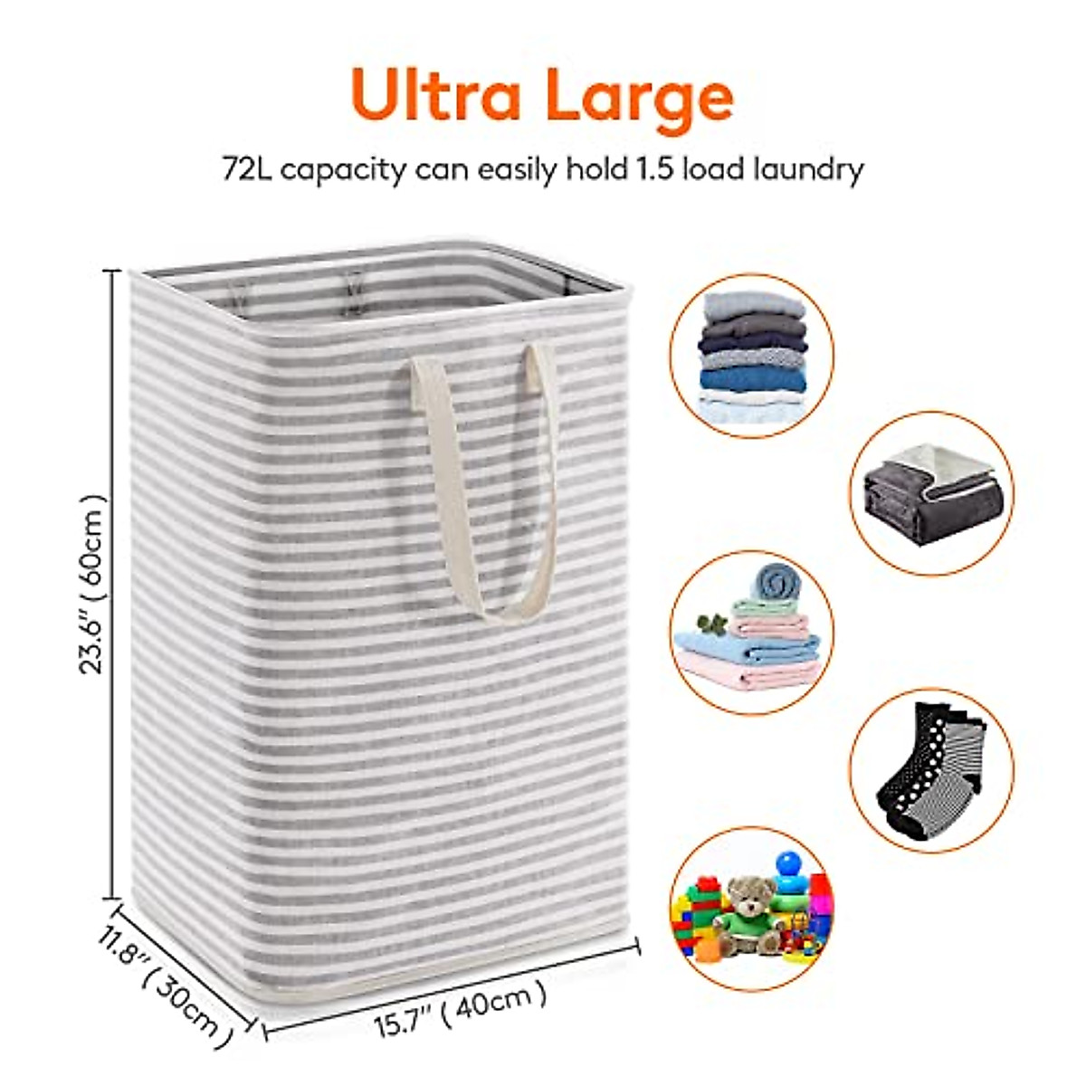Lifewit Laundry Hamper Large Collapsible Laundry Baskets, Freestanding Waterproof Clothes Hamper Storage Basket with Easy Carry Extended Handles for Clothes in Laundry Room Bedroom Bathroom College Dorm for Adults, Grey
